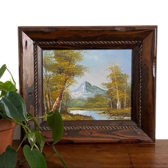 Vintage Scenery Painting on Canvas with Wood Frame Tree/Mountain/Water ...